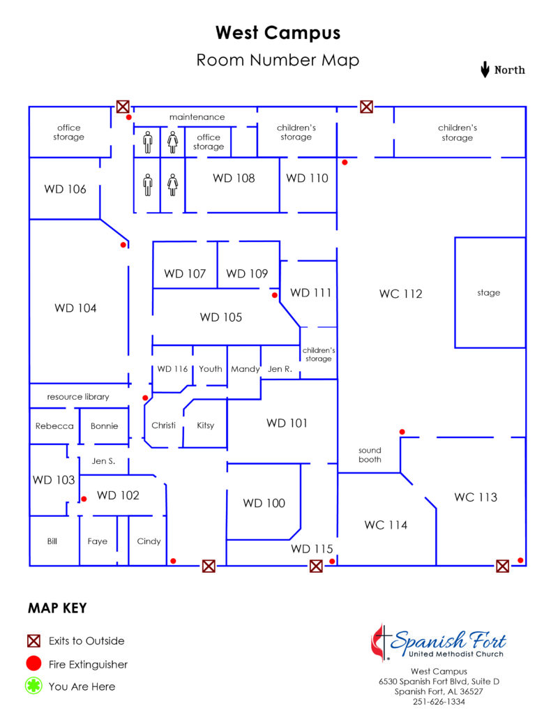 Map – West Campus – Bldgs & Rooms – Spanish Fort United Methodist Church